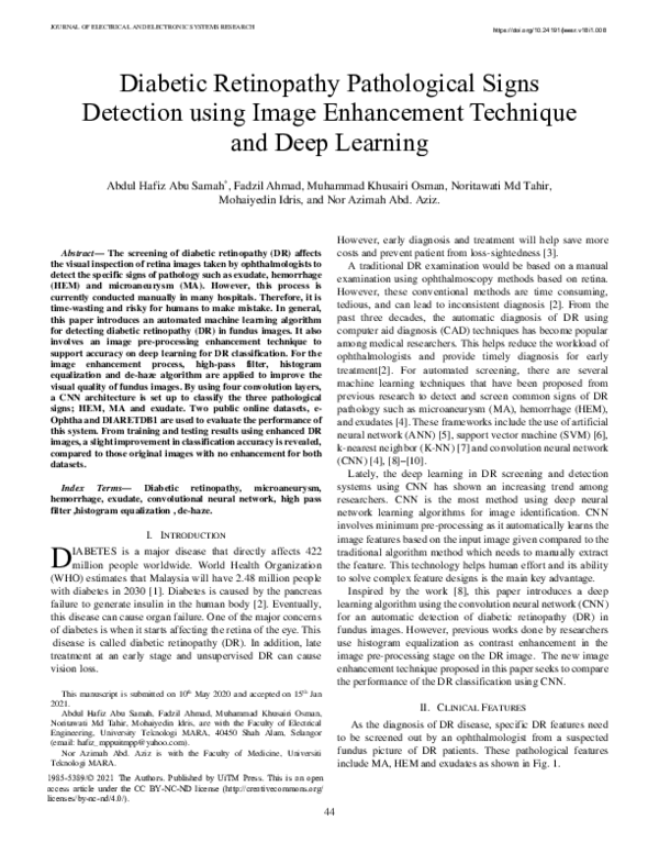 (PDF) Diabetic Retinopathy Pathological Signs Detection using Image Enhancement Technique and ...