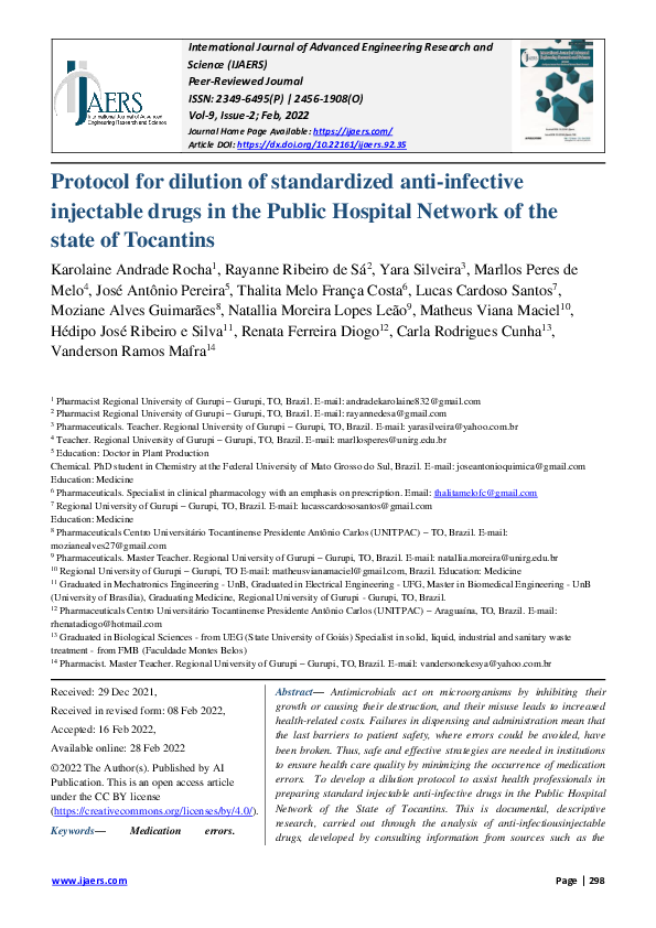 (PDF) Protocol for dilution of standardized anti-infective injectable ...