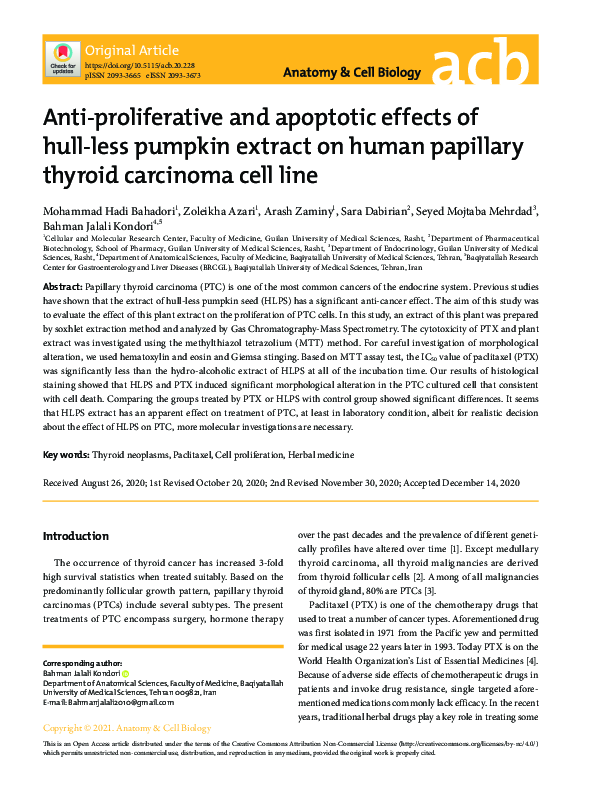 (PDF) Anti-proliferative and apoptotic effects of hull-less pumpkin extract on human papillary ...