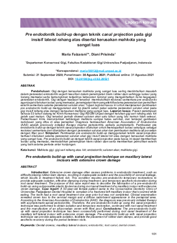 (PDF) Pre endodontik build-up dengan teknik canal projection pada gigi ...