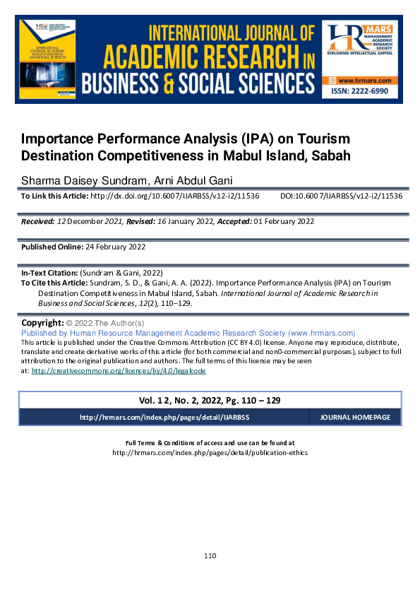 (PDF) Importance Performance Analysis (IPA) on Tourism Destination Competitiveness in Mabul ...