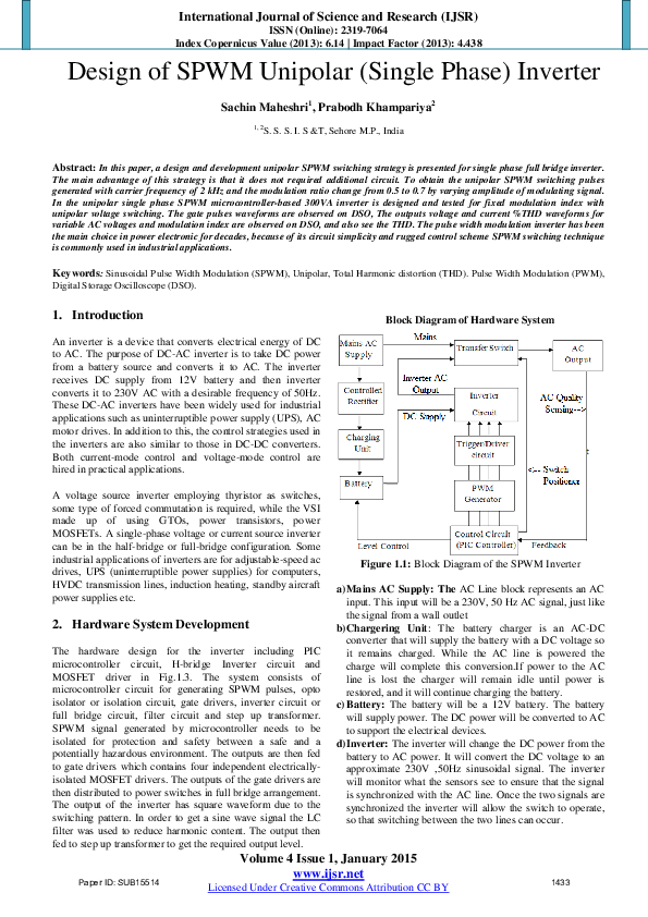 (PDF) Design of SPWM Unipolar (Single Phase) Inverter