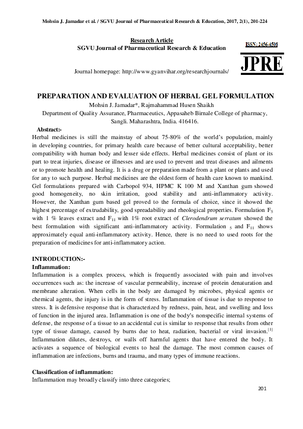 (PDF) Preparation and Evaluation of Herbal Gel Formulation