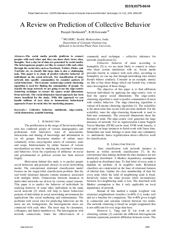 (PDF) A Review on Prediction of Collective Behavior