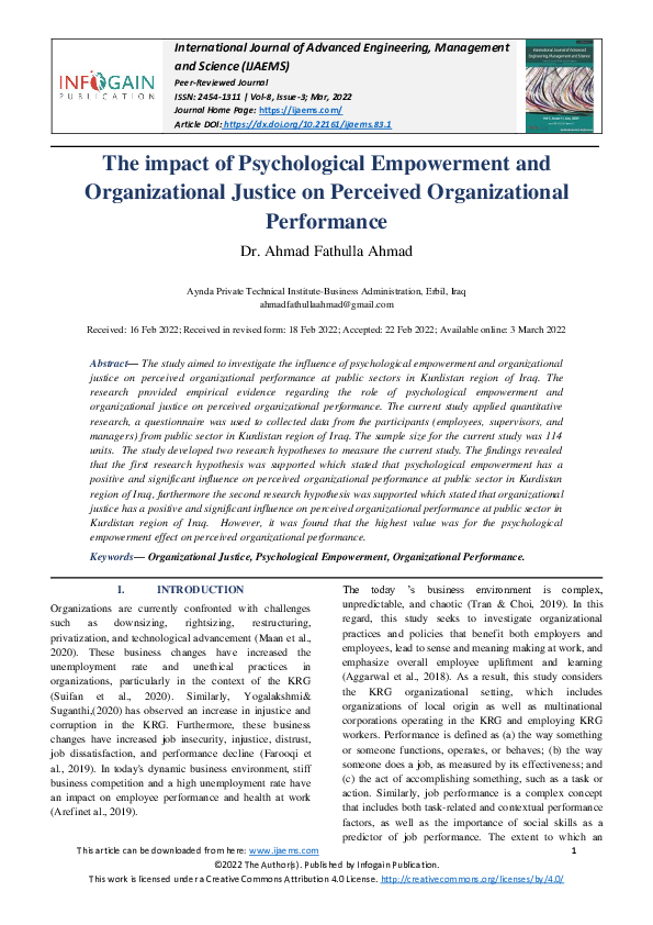 (PDF) The impact of Psychological Empowerment and Organizational ...