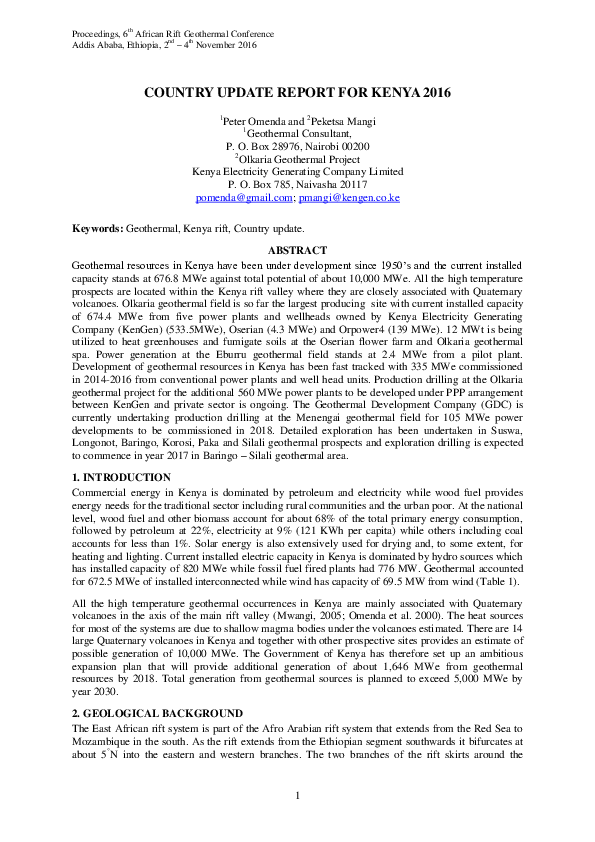 (PDF) Country Update Report for Kenya 2016 1