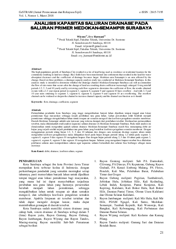 (PDF) Analisis Kapasitas Saluran Drainase Pada Saluran Primer Medokan ...