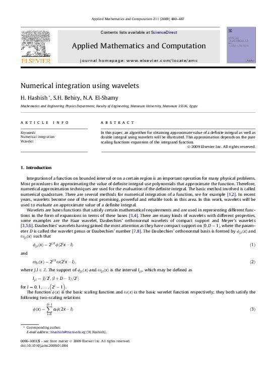 Pdf Numerical Integration Using Wavelets
