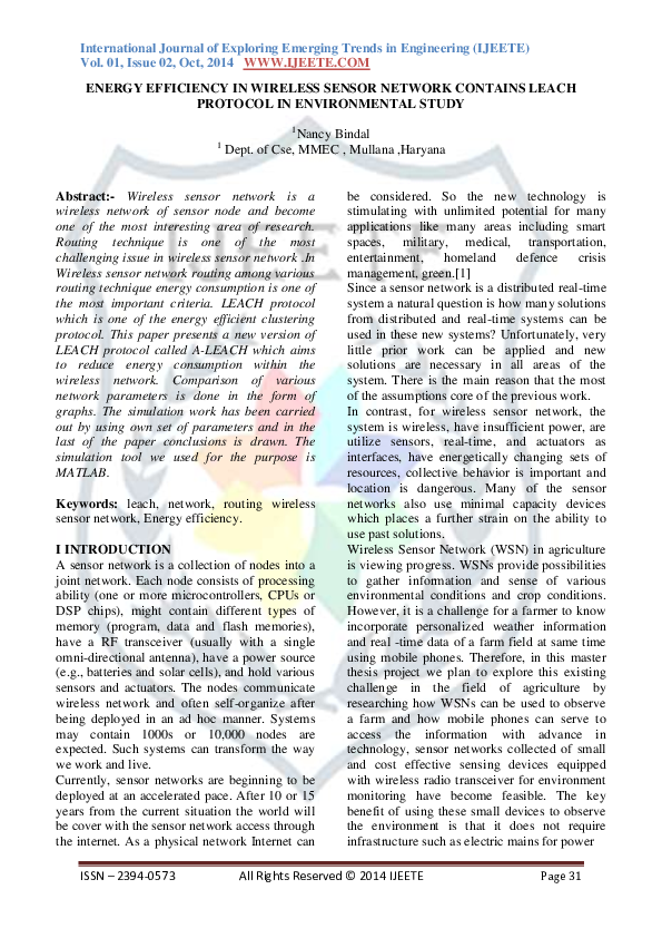 Pdf Energy Efficiency In Wireless Sensor Network Contains Leach