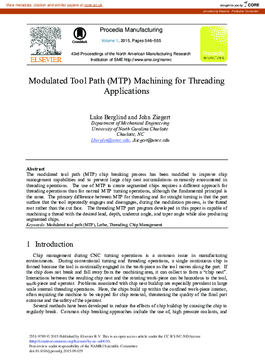 Pdf Modulated Tool Path Mtp Machining For Threading Applications