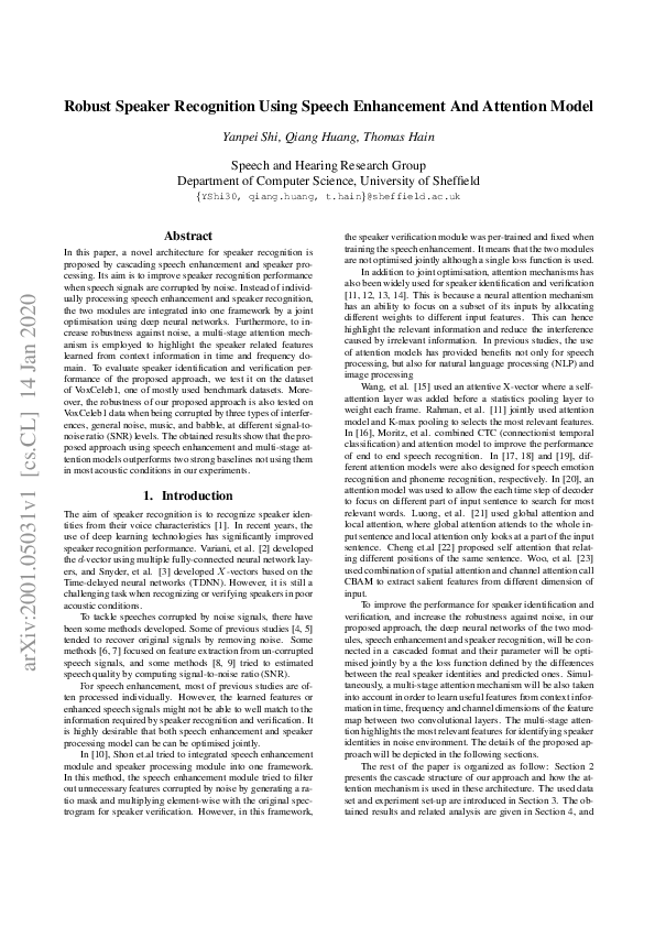Pdf Robust Speaker Recognition Using Speech Enhancement And Attention