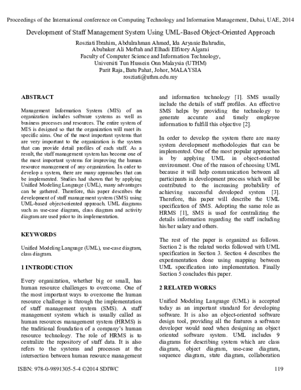 (PDF) Development of Staff Management System Using UML-Based Object-Oriented Approach