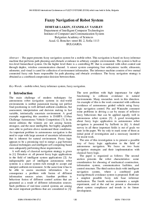 Pdf Fuzzy Navigation Of Robot System