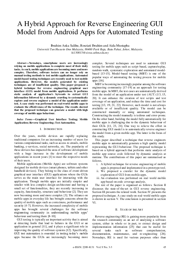 Pdf A Hybrid Approach For Reverse Engineering Gui Model From Android Apps For Automated Testing