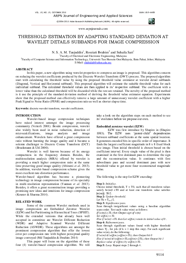 (PDF) Threshold estimation by adapting standard deviation at wavelet details subbands for image ...