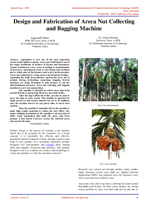 (PDF) Design and Fabrication of Areca Nut Collecting and Bagging Machine