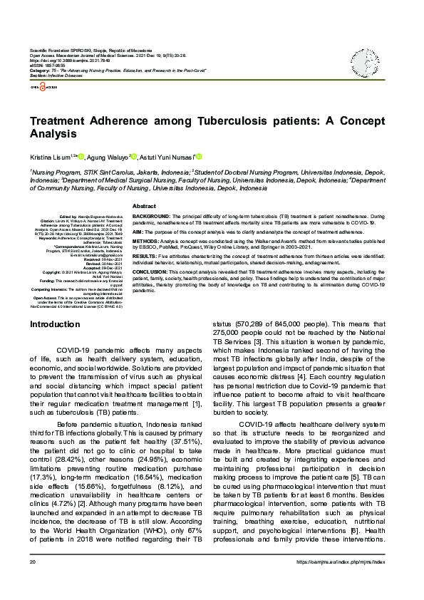 (PDF) Treatment Adherence among Tuberculosis patients: A Concept Analysis