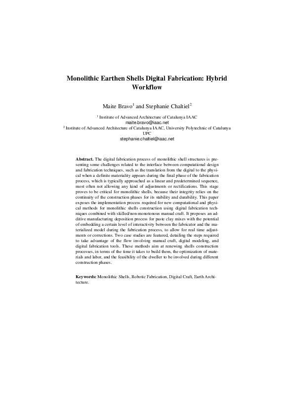 (PDF) Monolithic Earthen Shells Digital Fabrication: Hybrid Workflow