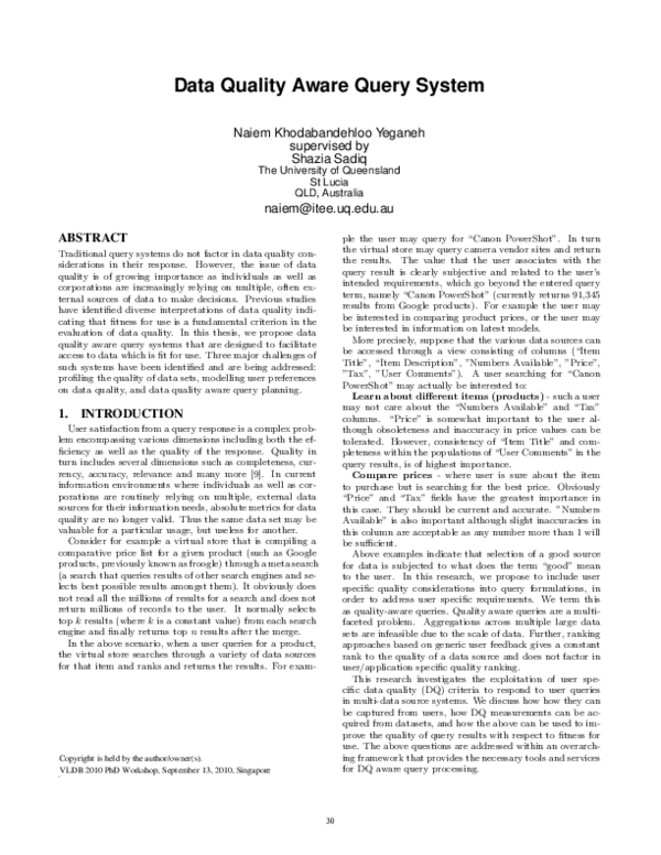 Pdf Quality Aware Data Query System Design