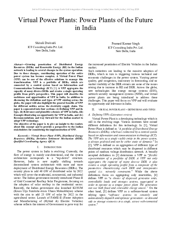 (PDF) Virtual Power Plants: Power Plants of the Future in India