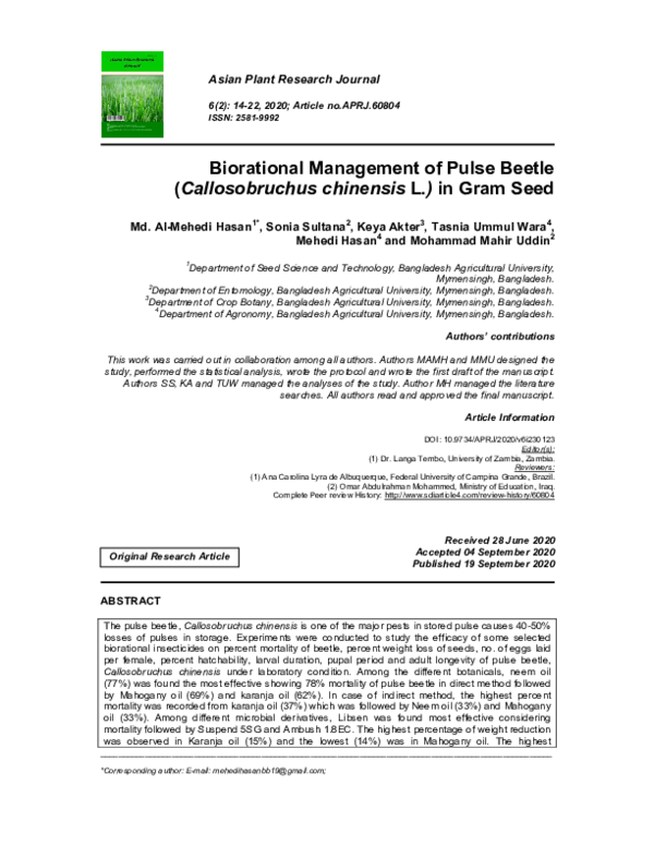 (PDF) Biorational Management of Pulse Beetle (Callosobruchus chinensis ...