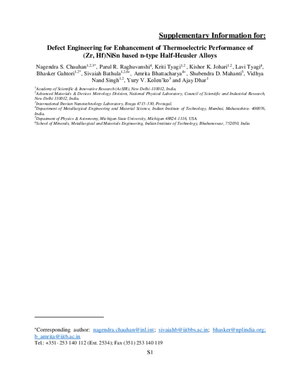 (PDF) Defect Engineering for Enhancement of Thermoelectric Performance of (Zr, Hf)NiSn-Based ...