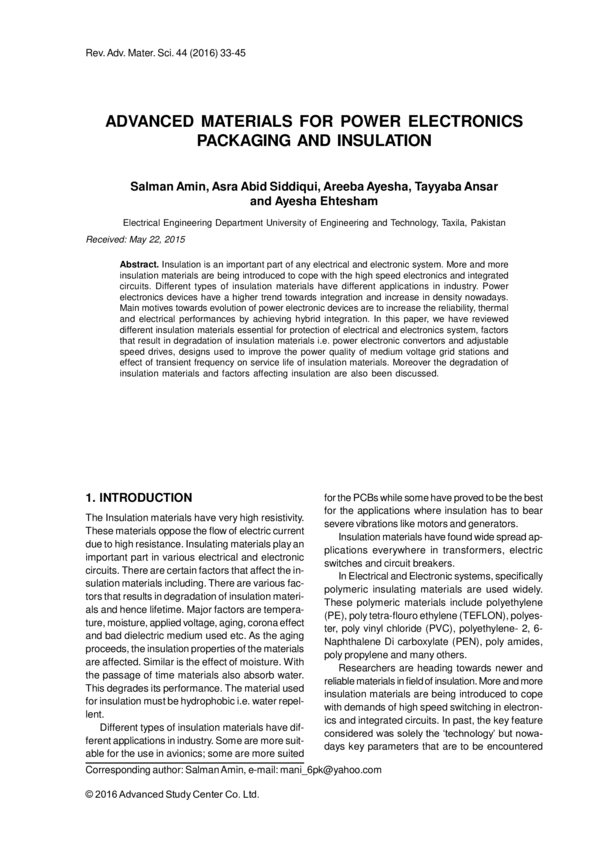 (PDF) Advanced Materials for Power Electronics Packaging and Insulation