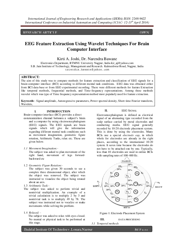 (PDF) EEG Feature Extraction Using Wavelet Techniques For Brain ...