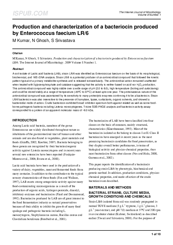 (PDF) Production and characterization of a bacteriocin produced by ...