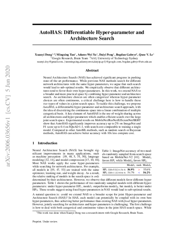 (PDF) AutoHAS: Differentiable Hyper-parameter and Architecture Search