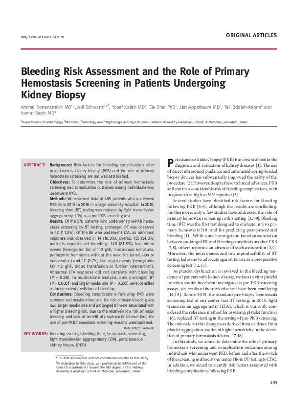 (PDF) Bleeding Risk Assessment and the Role of Primary Hemostasis ...