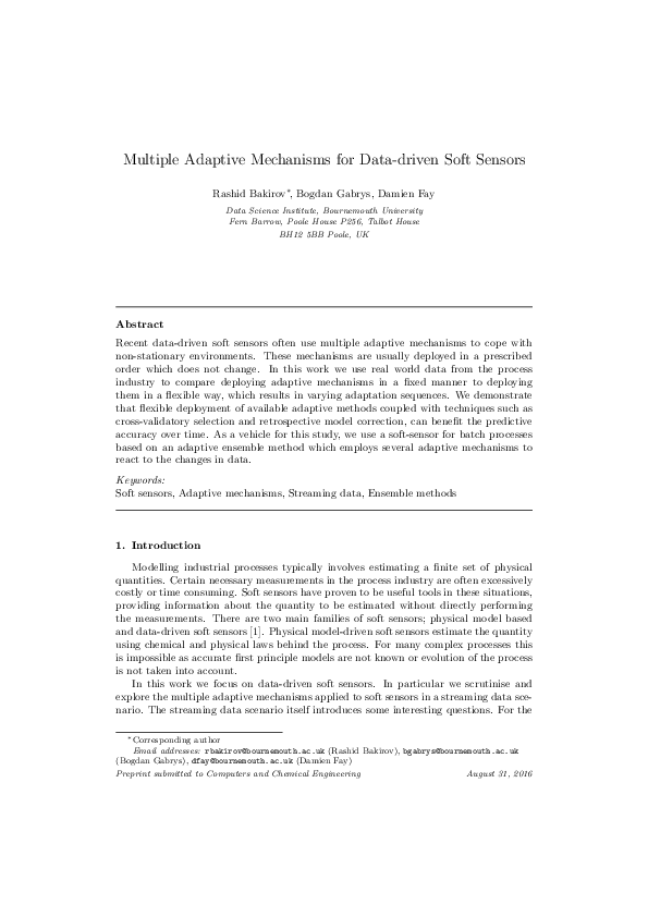 (PDF) Multiple Adaptive Mechanisms for Data-driven Soft Sensors
