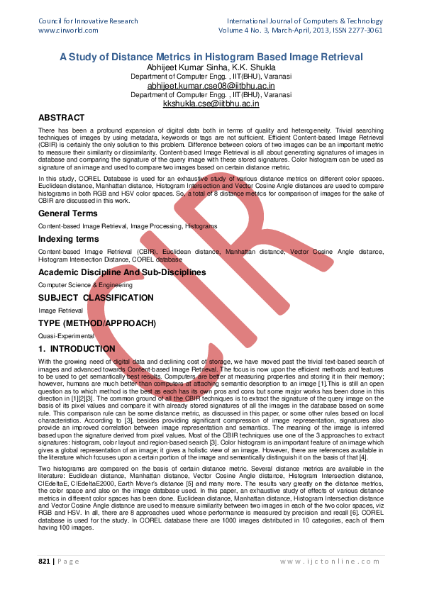 (PDF) A Study of Distance Metrics in Histogram Based Image Retrieval