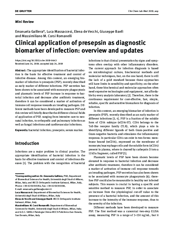 (PDF) Clinical application of presepsin as diagnostic biomarker of ...