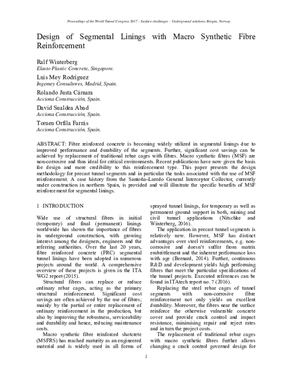 (PDF) Design of Segmental Linings with Macro Synthetic Fibre Reinforcement