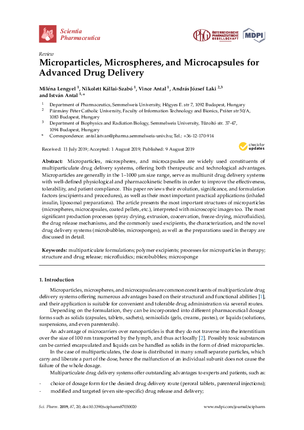 (PDF) Microparticles, Microspheres, and Microcapsules for Advanced Drug ...