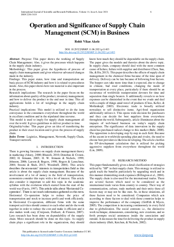 (PDF) Operation and Significance of Supply Chain Management (SCM) in ...