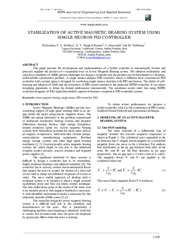 (PDF) Stabilization of Active Magnetic Bearing System Using Single Neuron Pid Controller