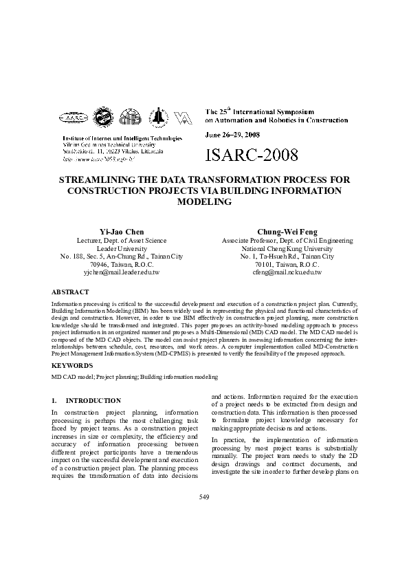 (PDF) Streamlining the Data Transformation Process for Construction Projects via Building ...