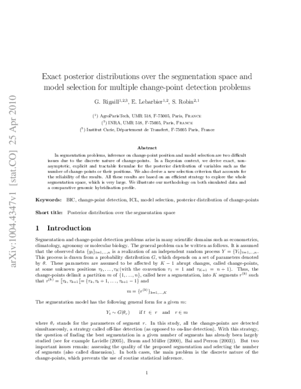 (PDF) Exact posterior distributions over the segmentation space and model selection for multiple ...