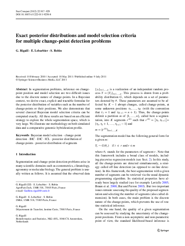 (PDF) Exact posterior distributions and model selection criteria for multiple change-point ...