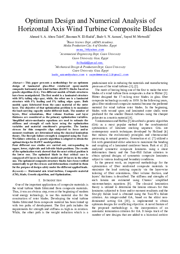 (PDF) Optimum Design and Numerical Analysis of Horizontal Axis Wind ...