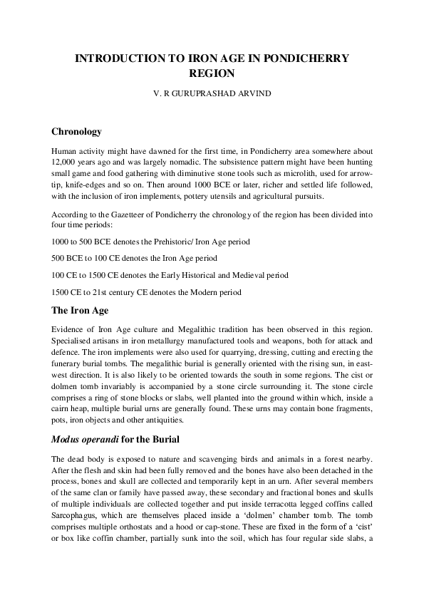 (PDF) INTRODUCTION TO IRON AGE IN PONDICHERRY REGION