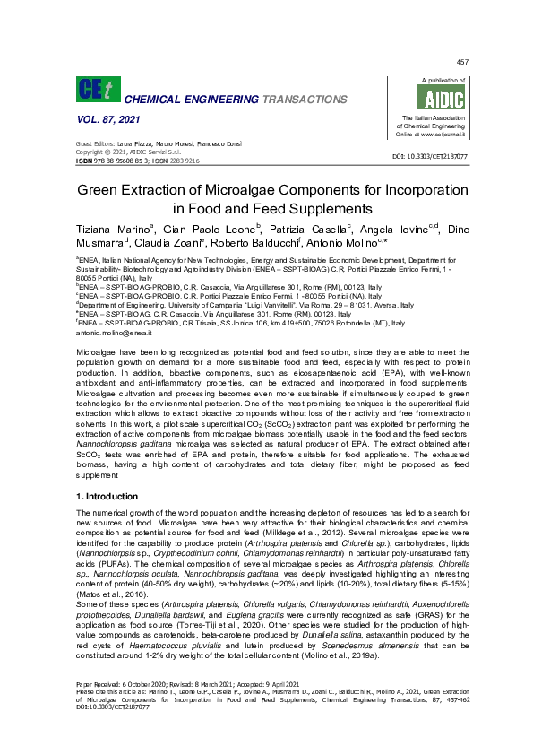 (PDF) Green extraction of microalgae components for incorporation in food and feed supplements ...