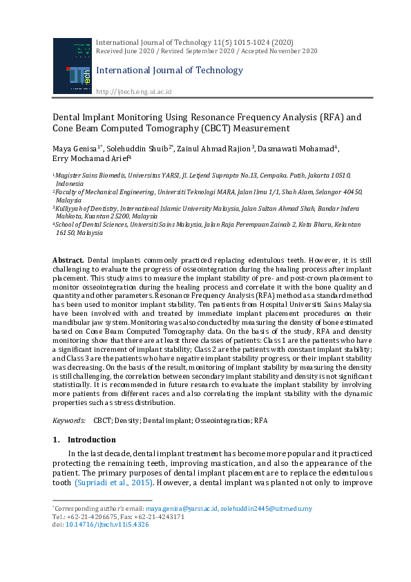 (PDF) Dental Implant Monitoring Using Resonance Frequency Analysis (RFA ...