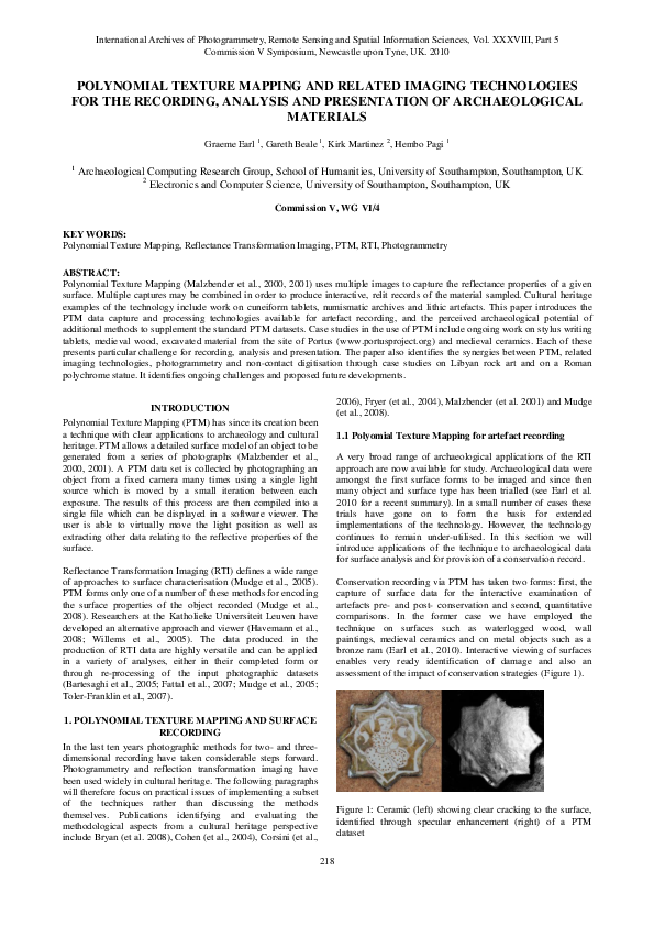 (PDF) Polynomial texture mapping and related imaging technologies for the recording, analysis ...