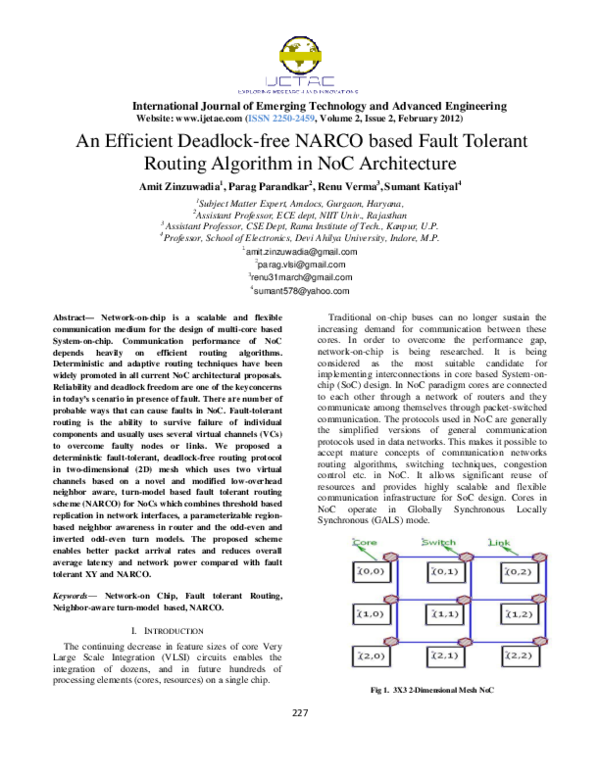 (PDF) An Efficient Deadlock-free NARCO based Fault Tolerant Routing Algorithm in NoC Architecture