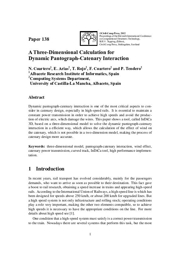 (PDF) A Three-Dimensional Calculation for Dynamic Pantograph-Catenary Interaction
