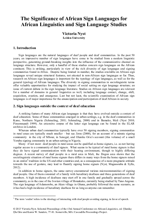 (PDF) The Significance of African Sign Languages for African ...