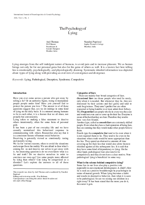 (PDF) The Psychology of Lying
